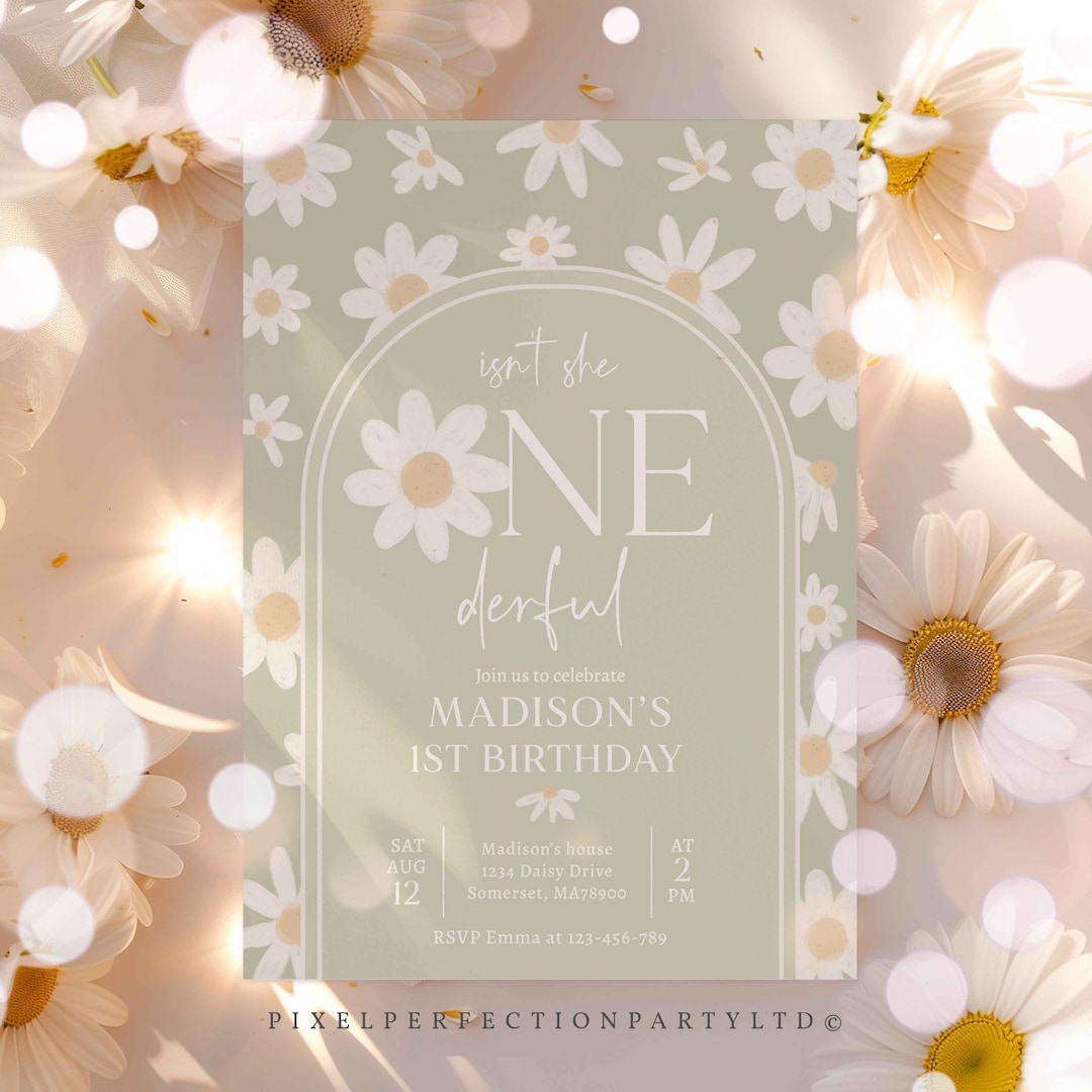 Editable Isn't She Onederful Daisy 1st Birthday Party Invitation Boho ...