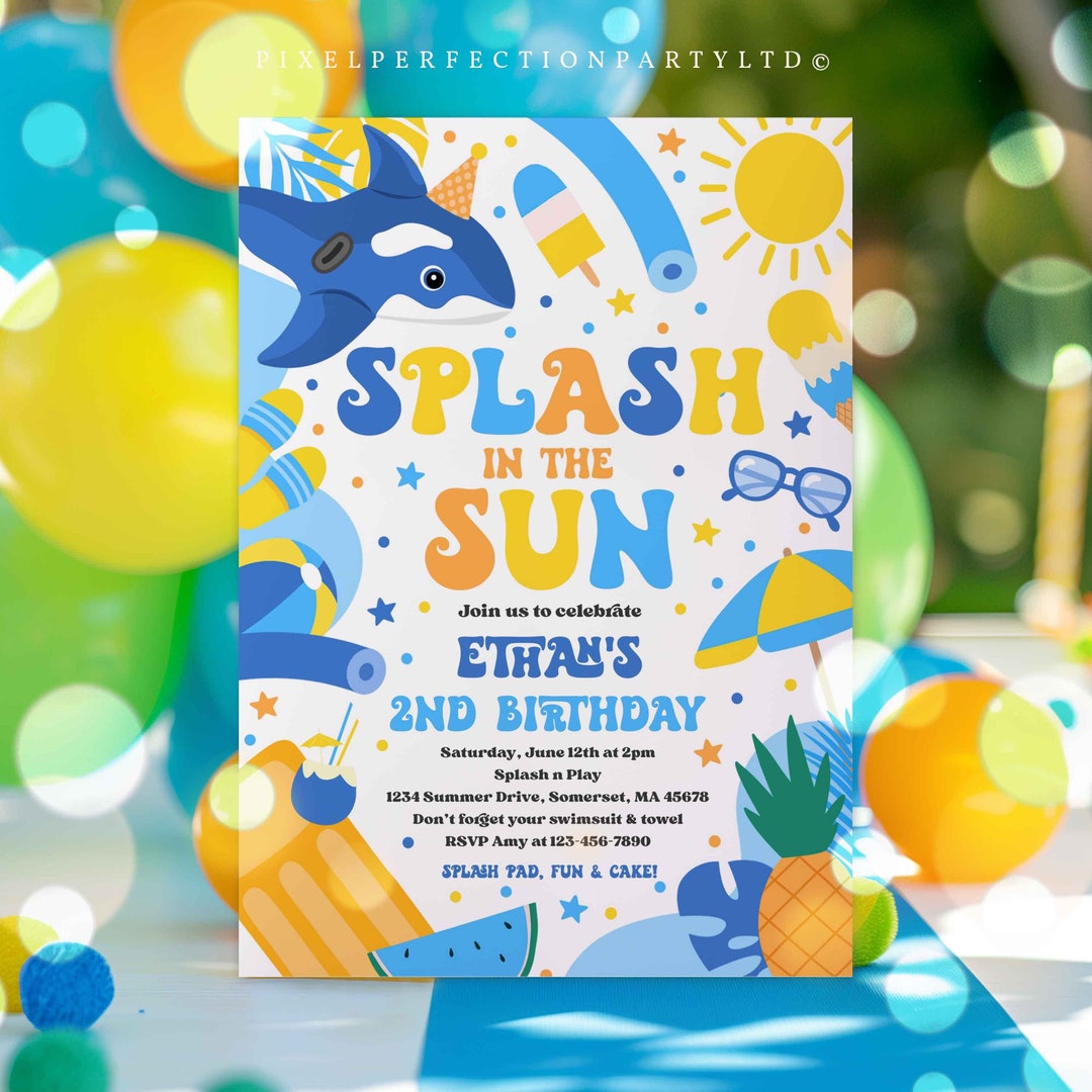 Editable Splash in the Sun 1st Birthday Party Invitation Boy Tropical ...