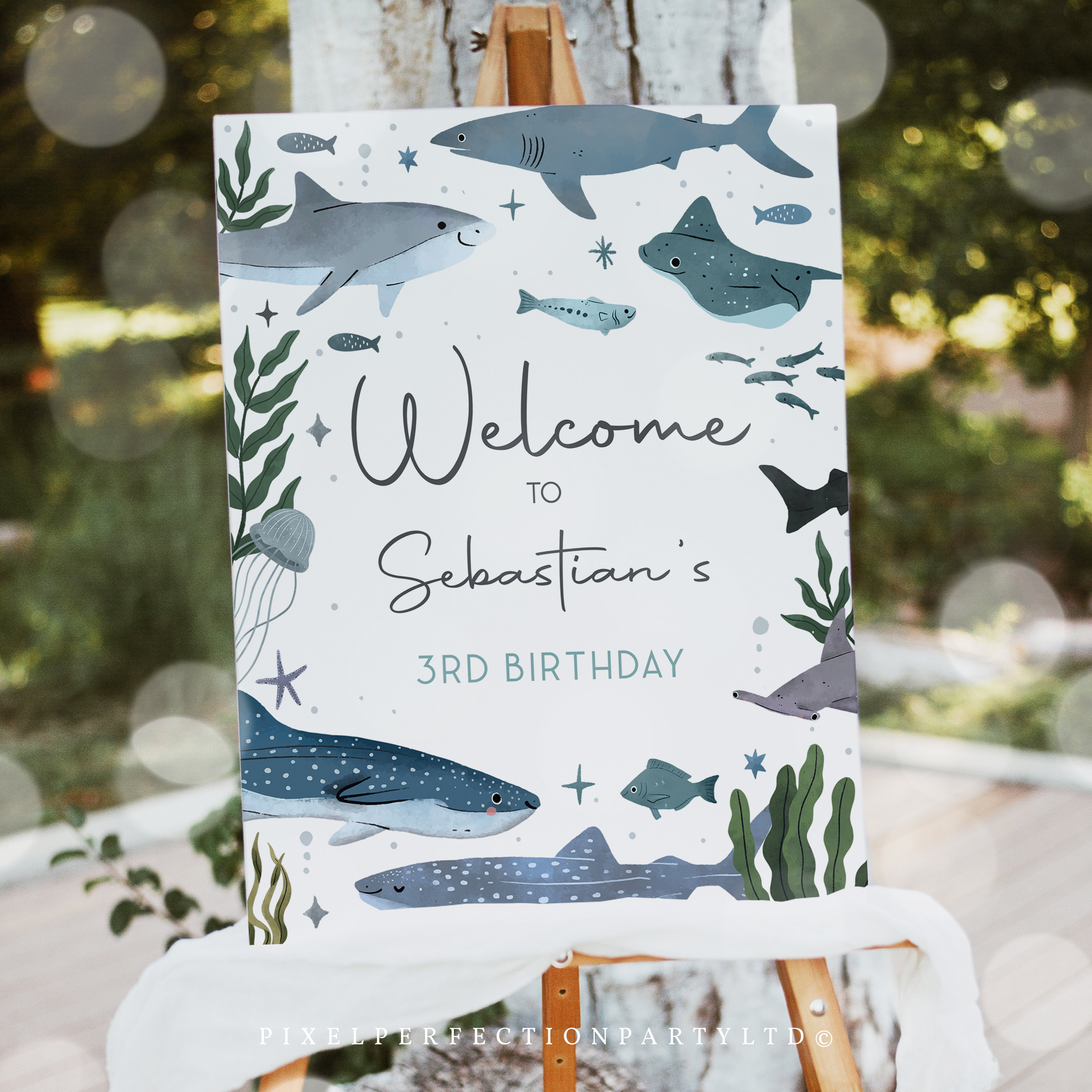 Editable Shark Birthday Party Welcome Sign Shark Under the Sea Birthday ...