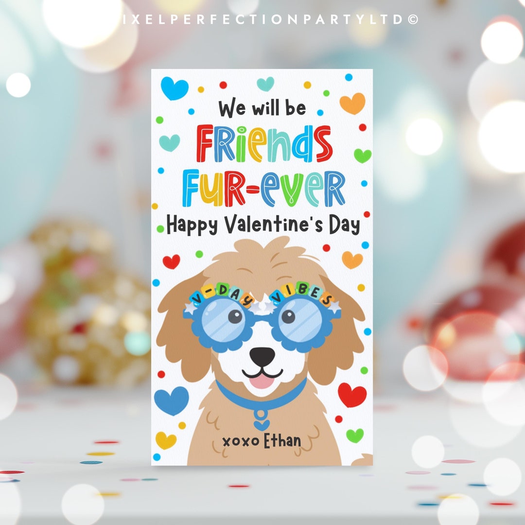 Editable Dog Valentine's Day Gift Tag Friends Fur-ever Dog Valentine ...