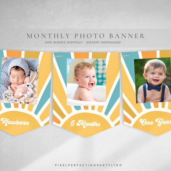 Editable Sunshine Birthday Monthly Photo Banner Here Come The Sun ...