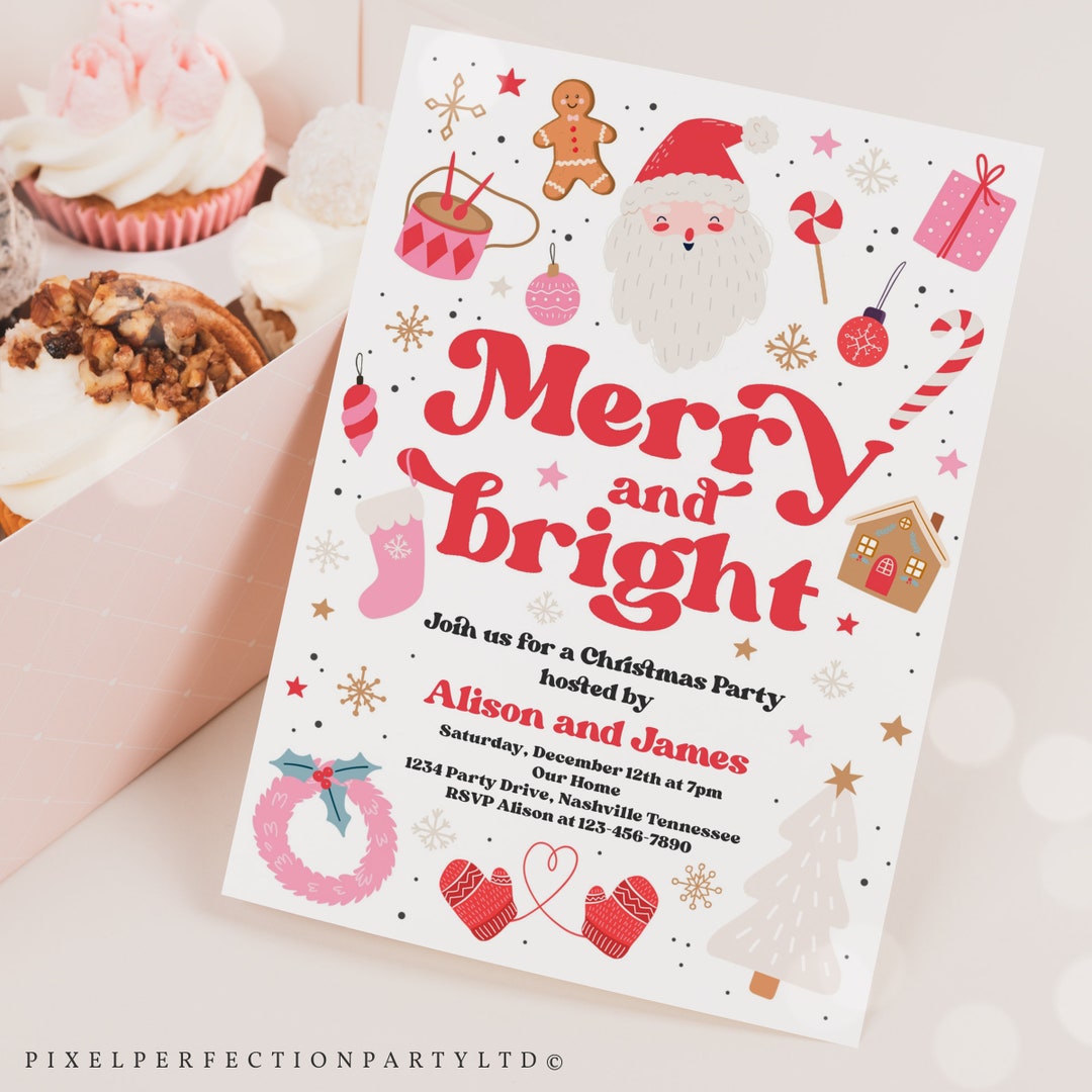 Editable Merry and Bright Christmas Party Invitation Merry and Bright ...