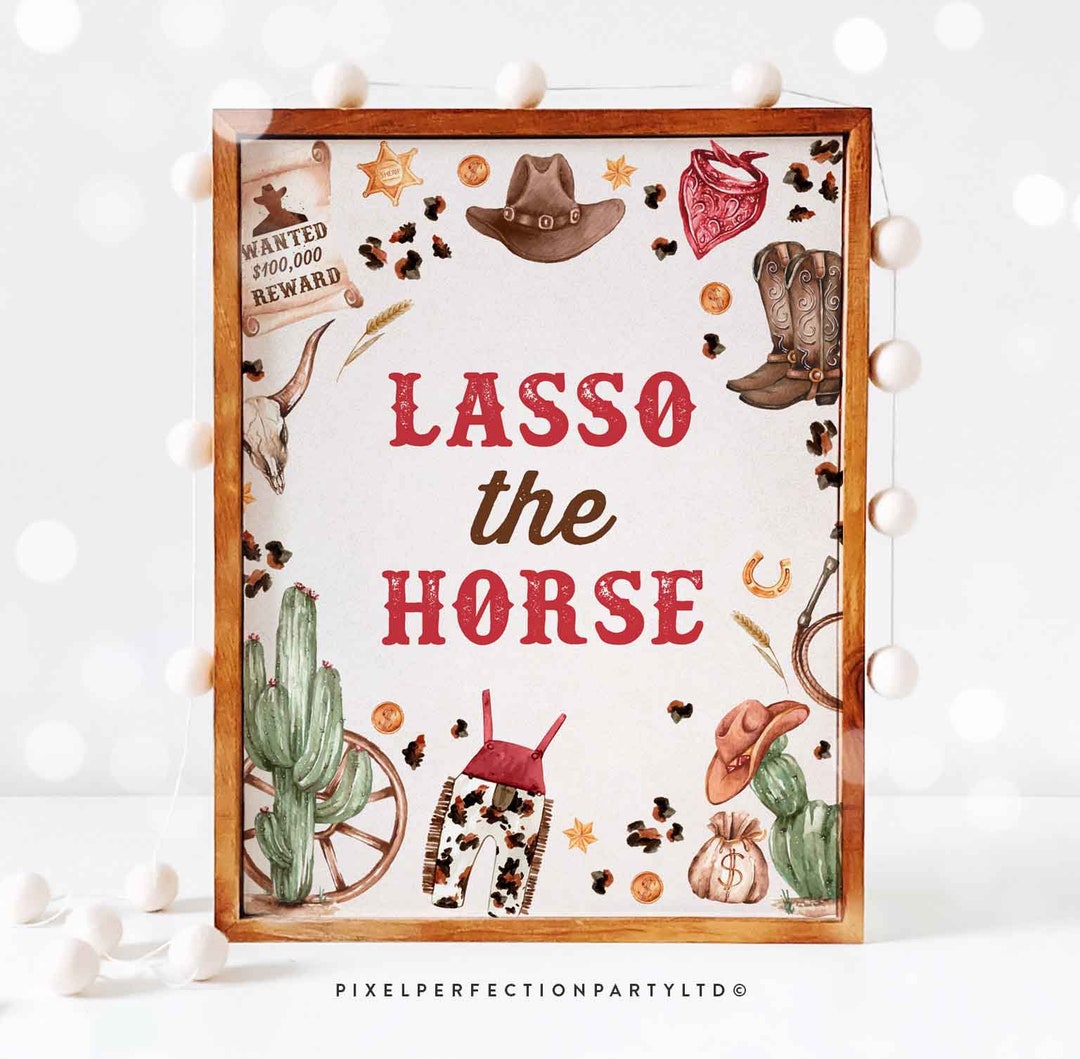 Cowboy Birthday Party Lasso the Horse Sign Wild West Cowboy 1st Rodeo ...