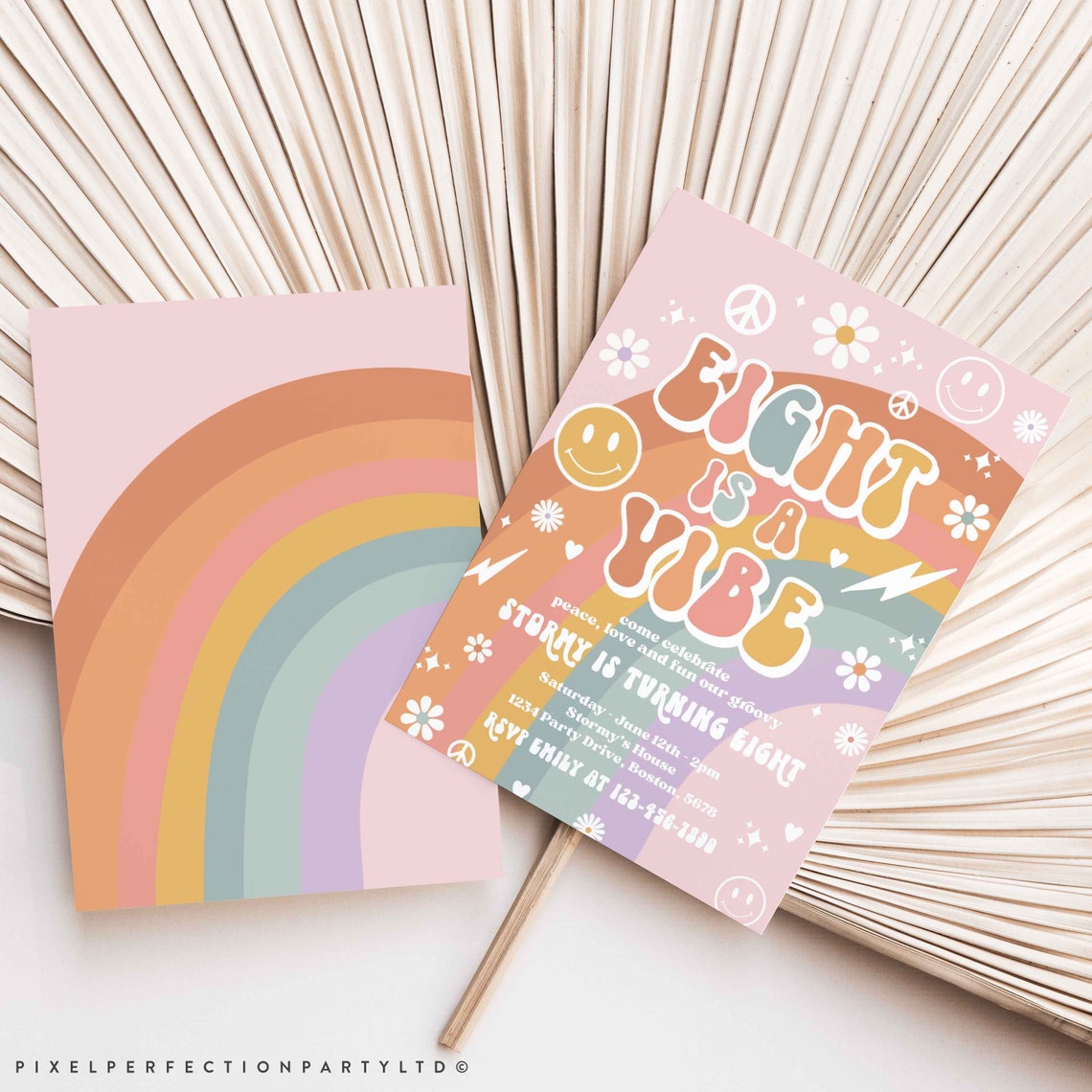 Editable Eight is A Vibe Groovy Birthday Party Invitation - Etsy