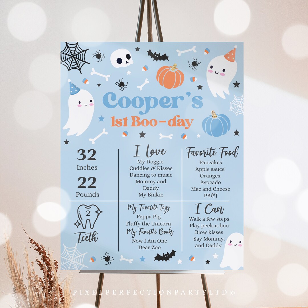 Editable Halloween Ghost 1st Birthday Milestone Poster Spooky One Ghost ...