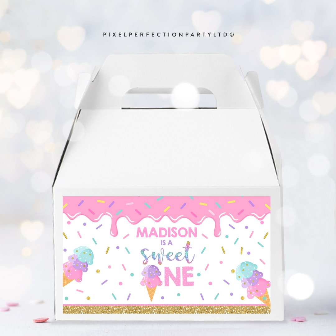 Editable Ice Cream Gable Box Favor Labels Ice Cream Sweet One Birthday ...