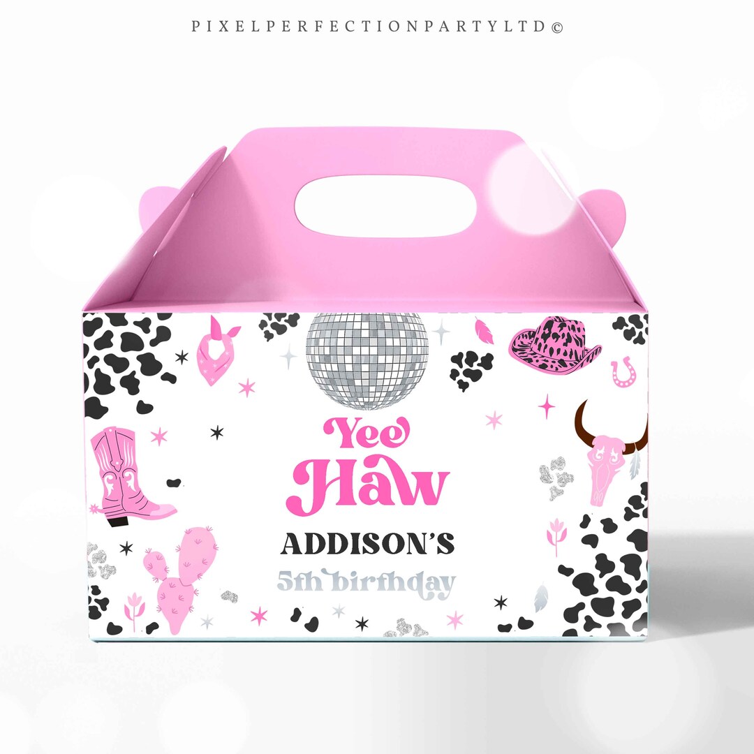 Editable Space Cowgirl Birthday Party Gable Box Labels Pink Disco ...