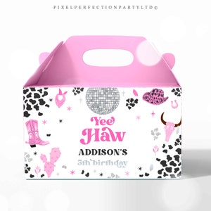 Editable Space Cowgirl Birthday Party Gable Box Labels Pink Disco ...
