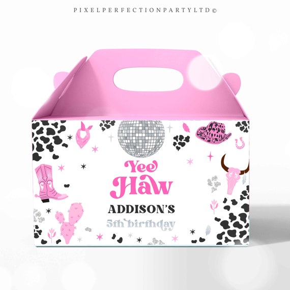 Editable Space Cowgirl Birthday Party Gable Box Labels Pink Disco ...