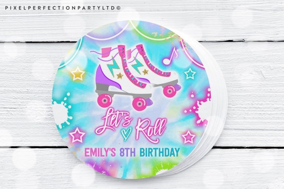 Editable Roller Skating Birthday Party Favor Tag Tie Dye - Etsy