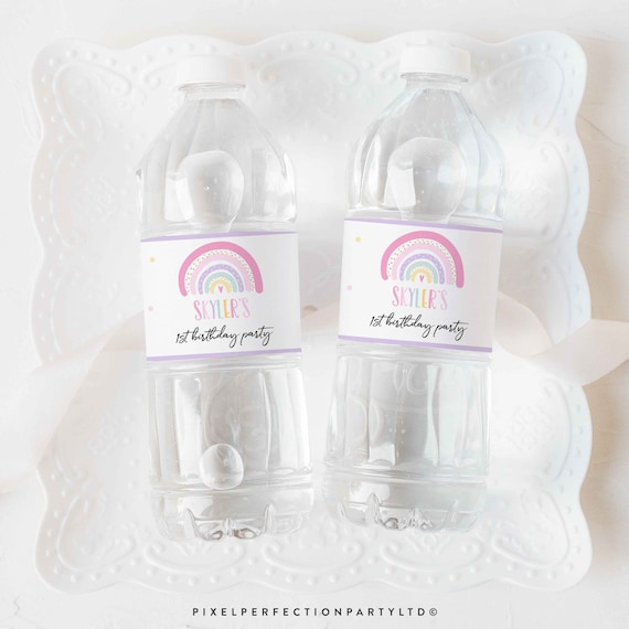 Editable Rainbow Water Bottle Labels Pastel Rainbow Party Favor Labels ...