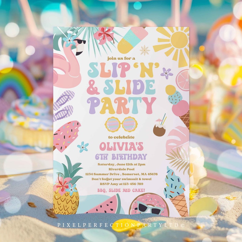 Editable Slip ’N’ Slide Birthday Party Invitation Tropical Splish ...