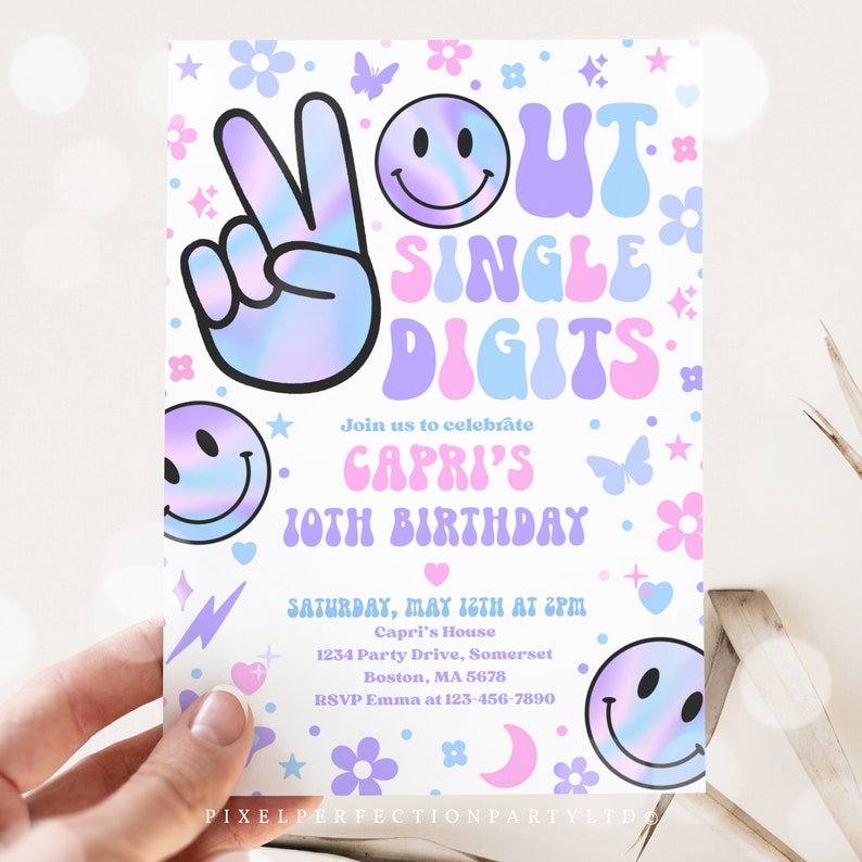 Editable Peace Out Single Digits Birthday Party Invitation - Etsy