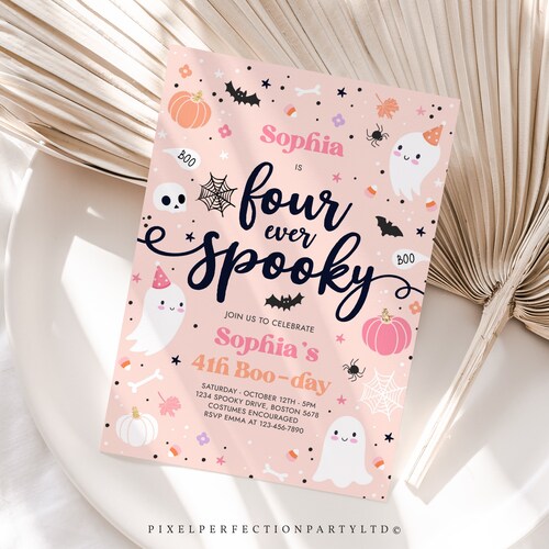 Editable Halloween Ghost Birthday Invitation Girly Cute Retro - Etsy