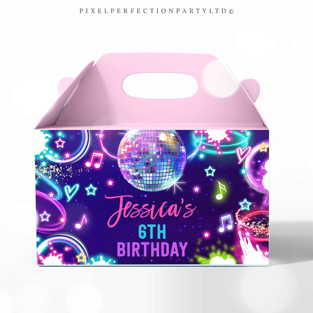 Editable Dance Party Gable Box Neon Glow Dance Party Gable Labels Neon ...