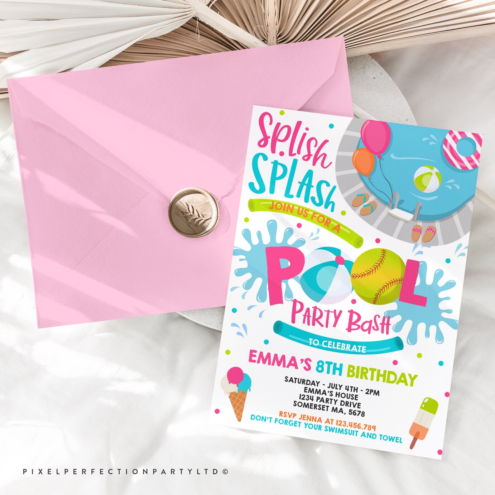 Editable Softball Pool Party Birthday Invitation Girl Summer | Etsy UK