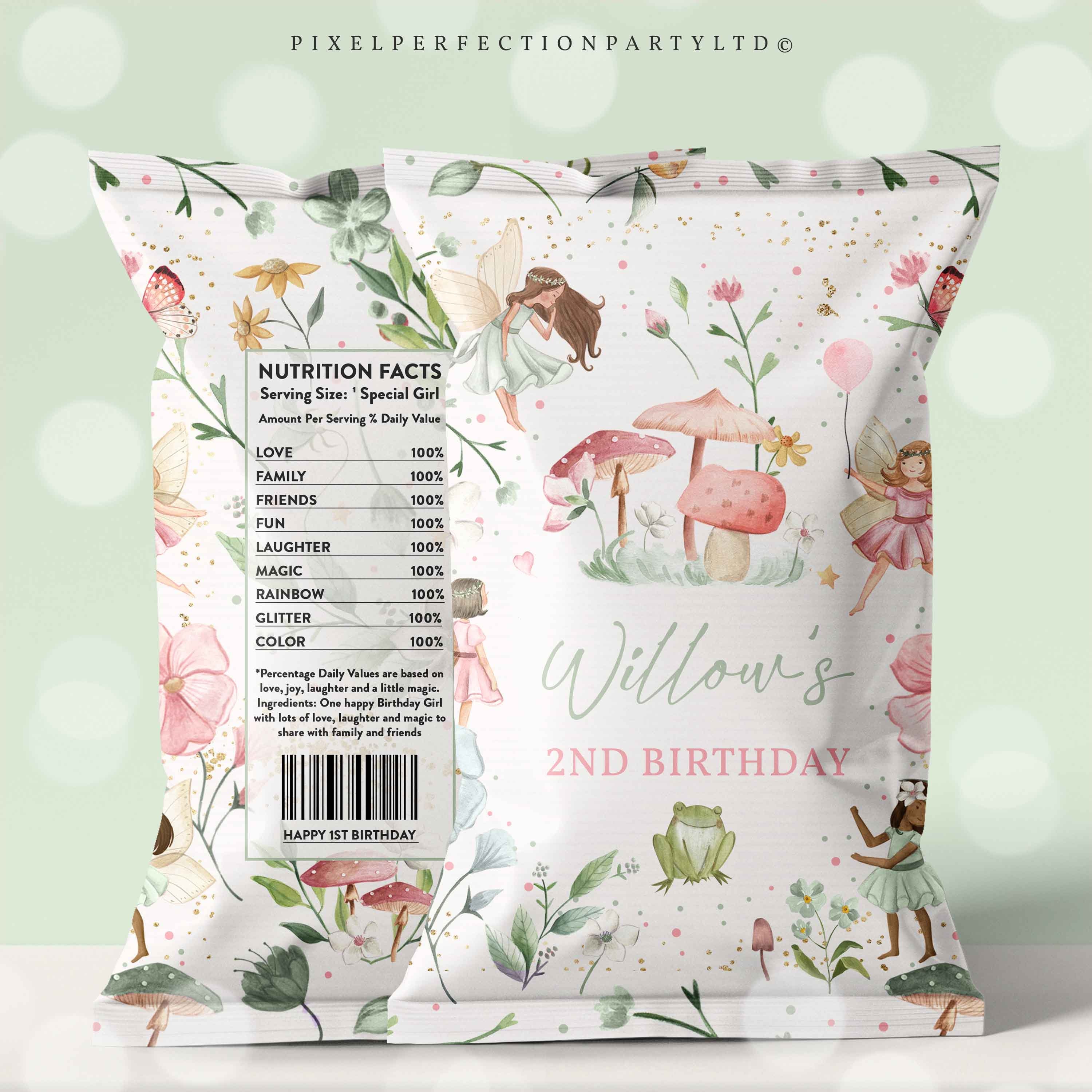 Editable Fairy Birthday Party Chip Bags Whimsical Enchanted Magical ...
