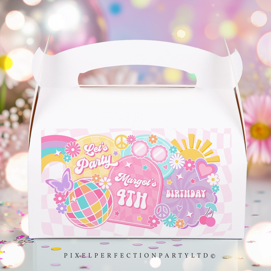 Editable Groovy Birthday Party Gable Box Label Peace Love Party Groovy ...