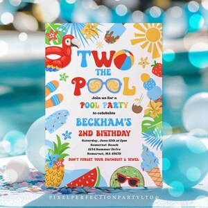 Editable Two the Pool 2nd Birthday Pool Party Invitation Tropical ...
