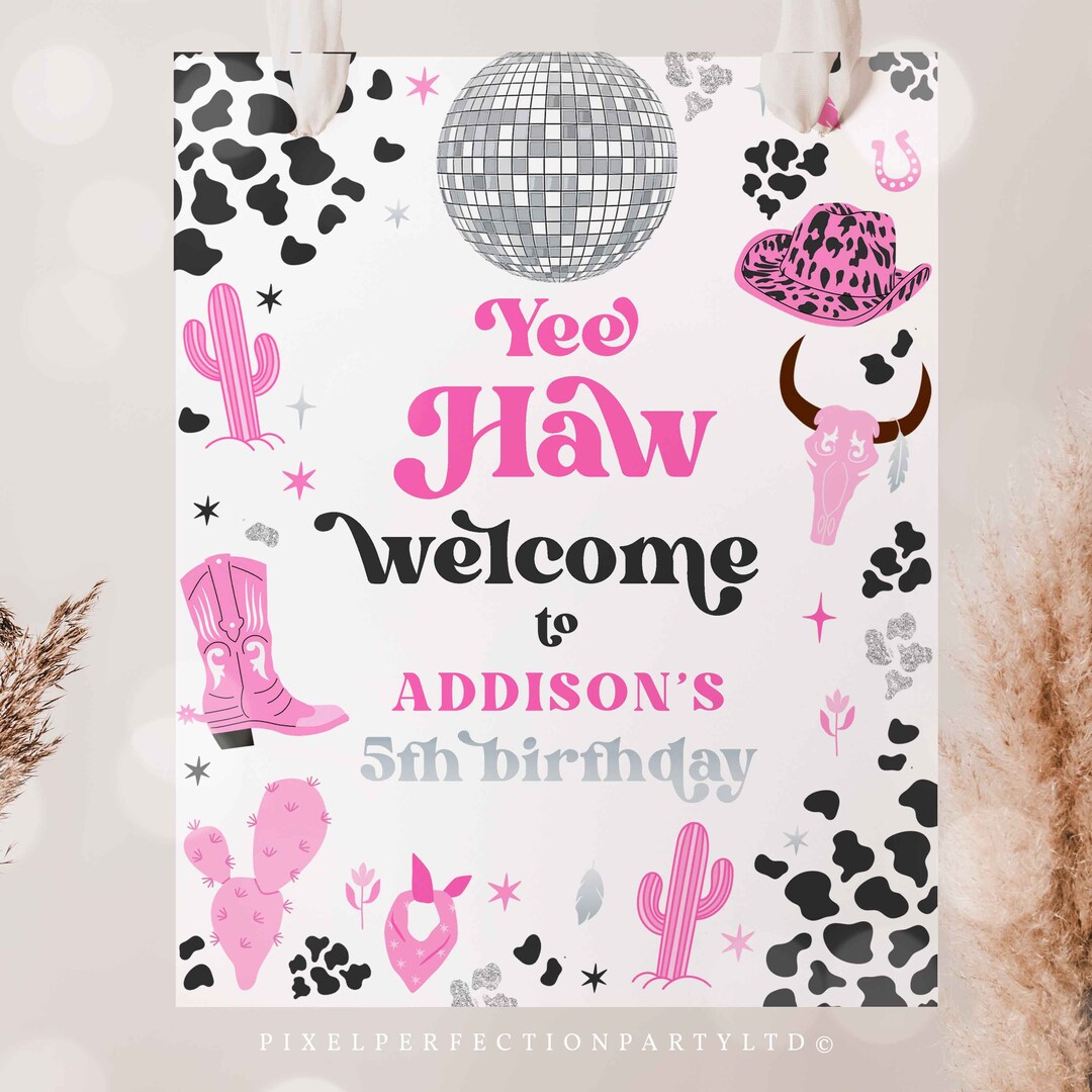 Editable Space Cowgirl Birthday Party Welcome Sign Pink Disco Cowgirl ...