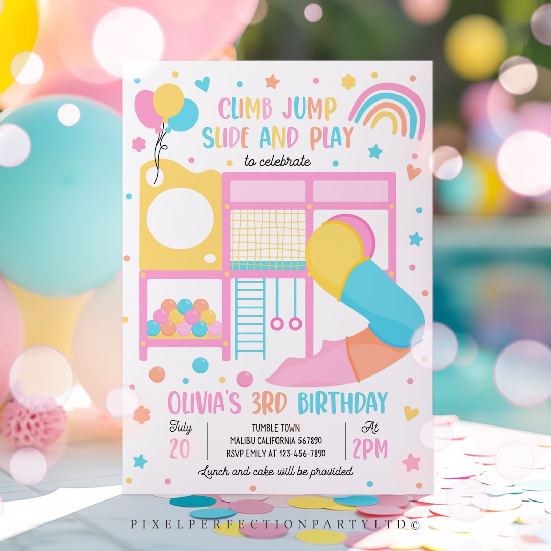 Editable Playground Birthday Party Invitation Girl Jungle Gym Party ...