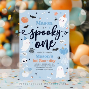 Editable Spooky One Halloween Ghost 1st Birthday Party Invitation Cute ...