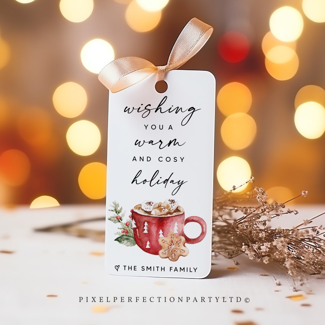 Editable Warm and Cosy Winter Wishes Christmas Gift Tag Christmas Staff ...