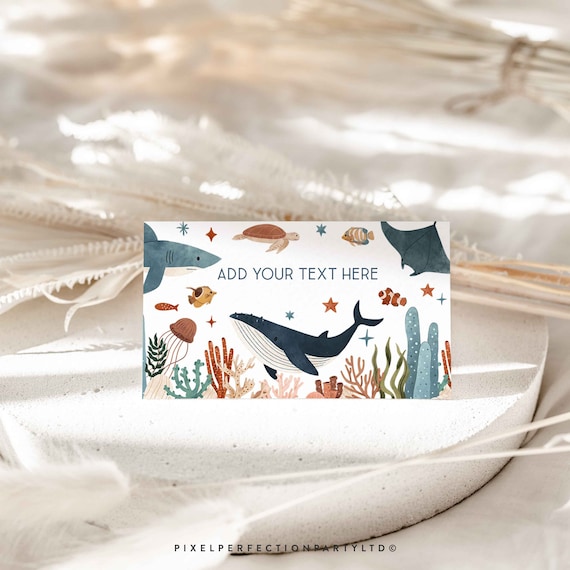 Editable Under the Sea Birthday Party Folded Food Labels Whale Turtle ...