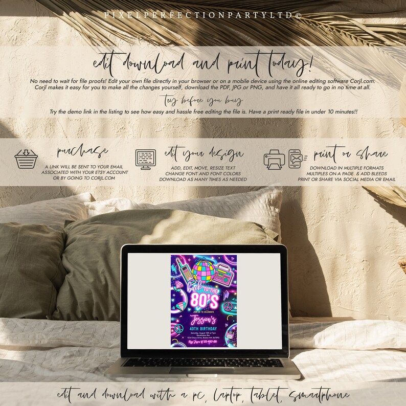 Editable 80s Birthday Party Invitation Back to the 80s Neon Retro ...