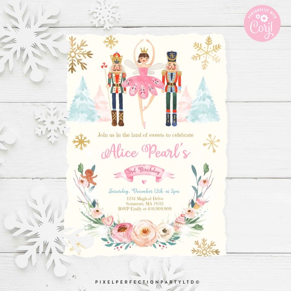 Editable Nutcracker Birthday Invitation Sugar Plum Fairy Birthday