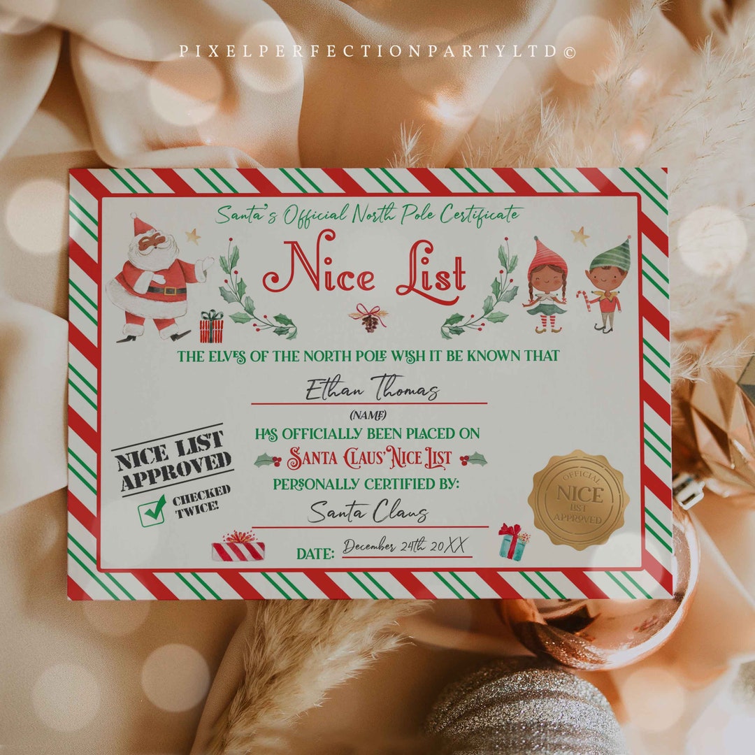 EDITABLE Santa Claus Official Nice List Certificate Letter From the ...