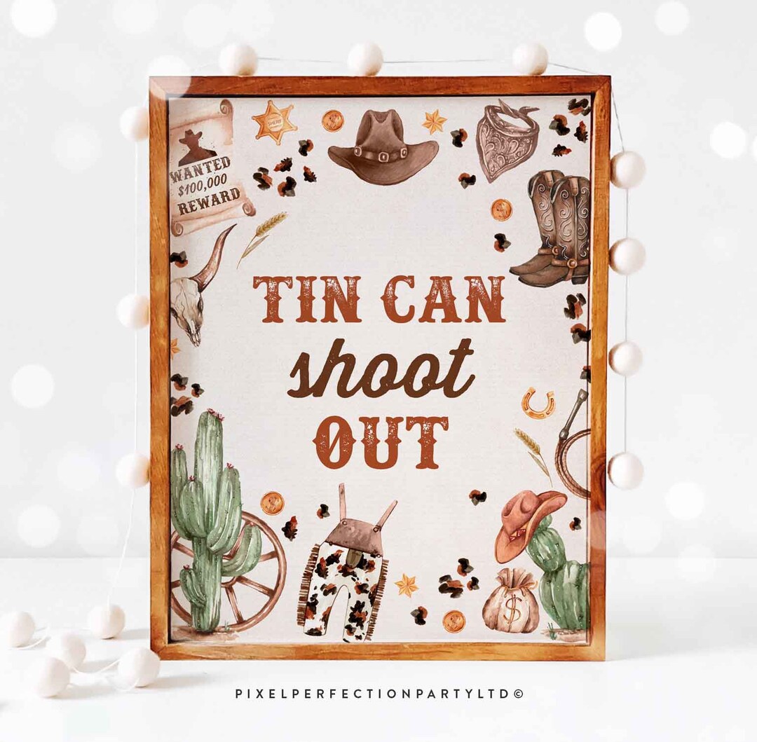Cowboy Birthday Party Tin Can Shoot Out Sign Wild West Cowboy Rodeo ...