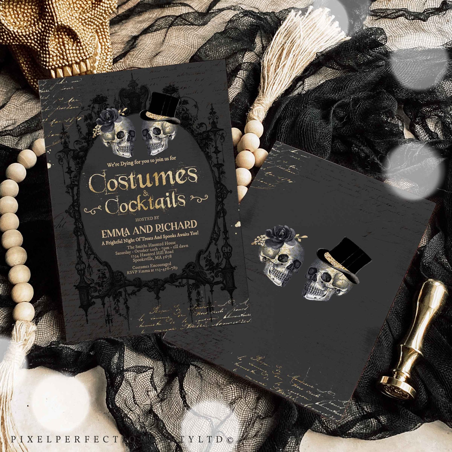 Editable Costumes and Cocktails Halloween Party Invitation Vintage ...