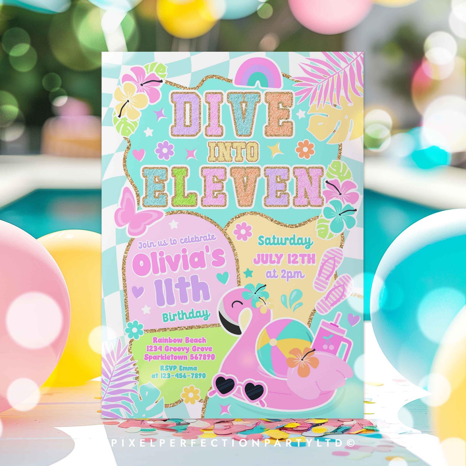 Editable Preppy 11th Birthday Pool Party Invitation Varsity Girl ...