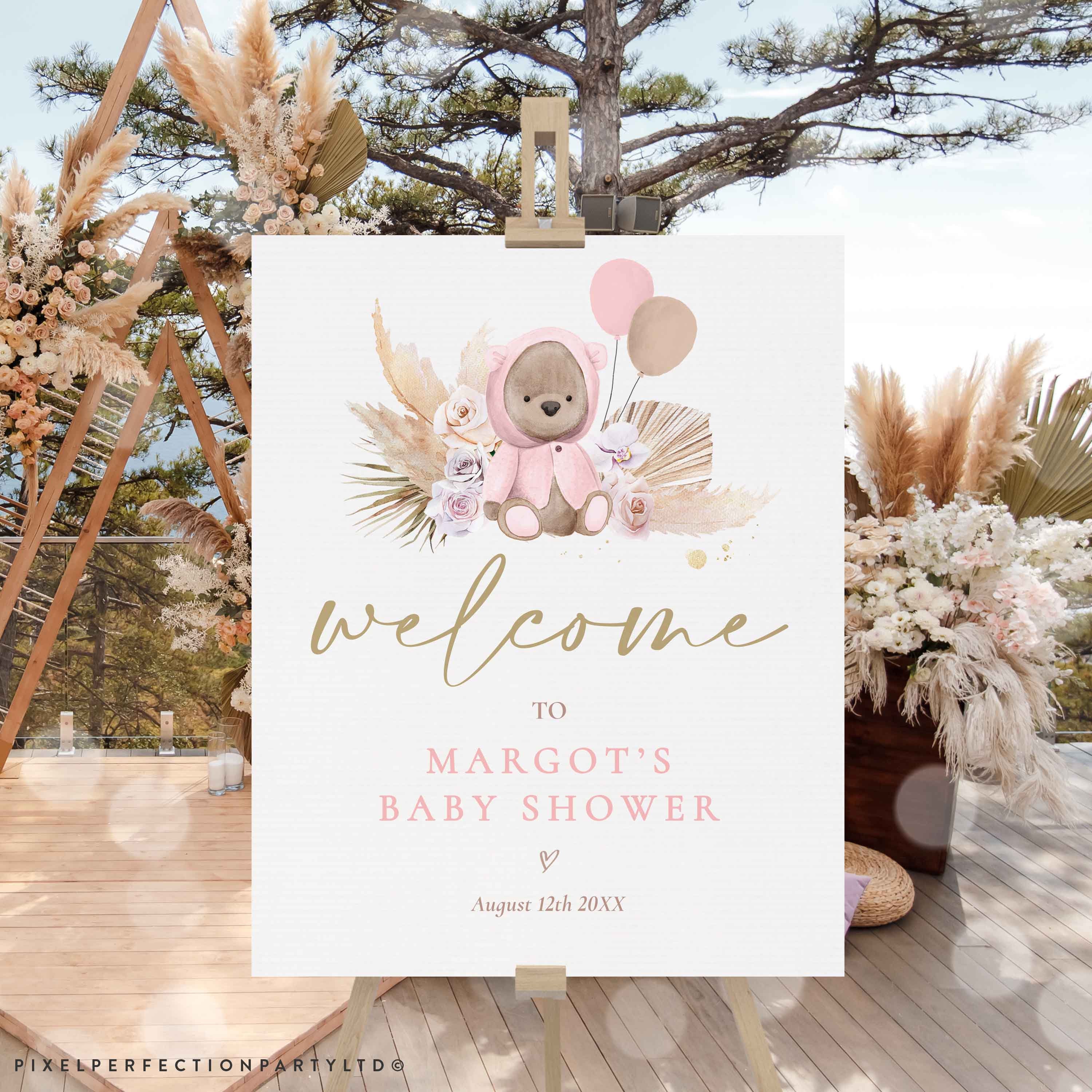 Editable Boho Teddy Bear Baby Shower Welcome Sign Bohemian - Etsy UK