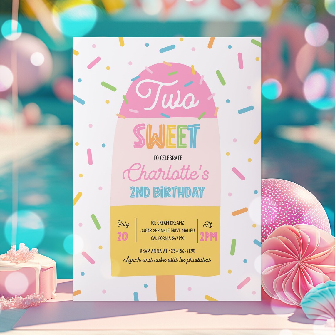 Editable Frozen Ice Pop Birthday Party Invitation Two Sweet Summer ...
