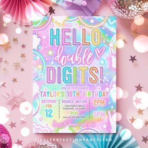 Editable Hello Double Digits 10th Birthday Party Invitation Hello ...