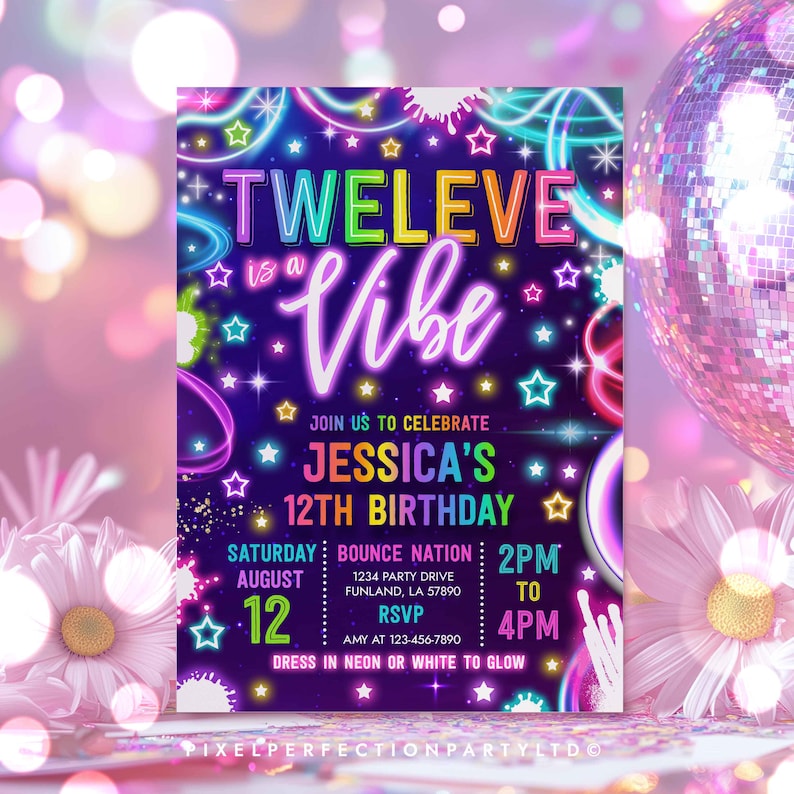 Editable Twelve is A Vibe 12th Birthday Party Invitation Twelve is A ...