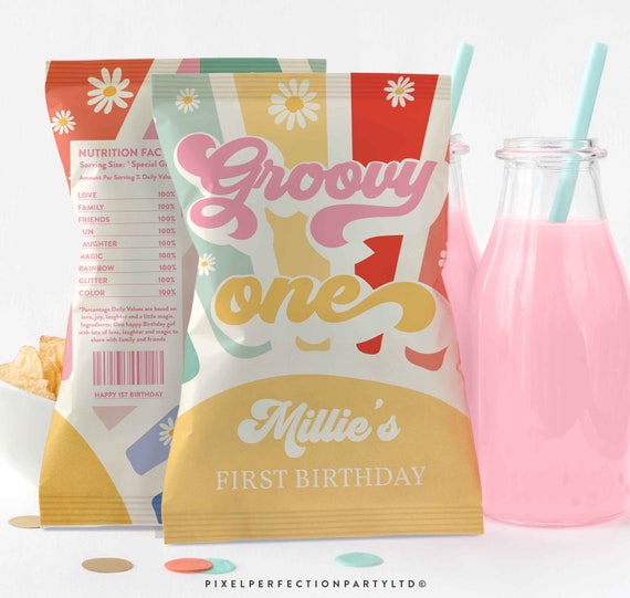 Editable Groovy Birthday Party Chip Bag Label Retro Sunshine Groovy One ...