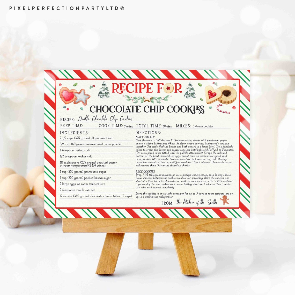 EDITABLE Cookie Recipe Card Holiday Christmas Recipe Card | Etsy