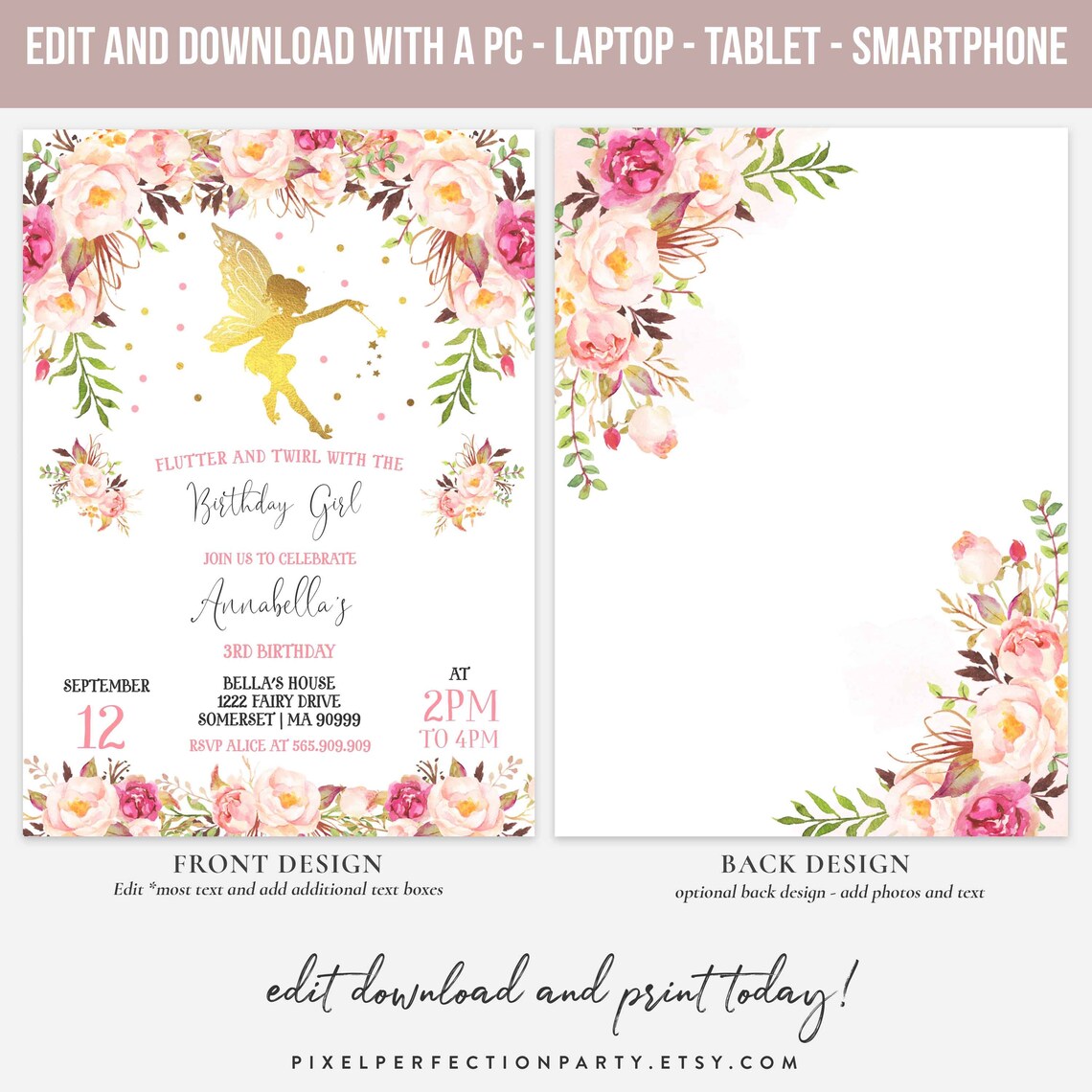 Fairy Invitation Fairy Birthday Invitation Rustic Floral Fairy ...