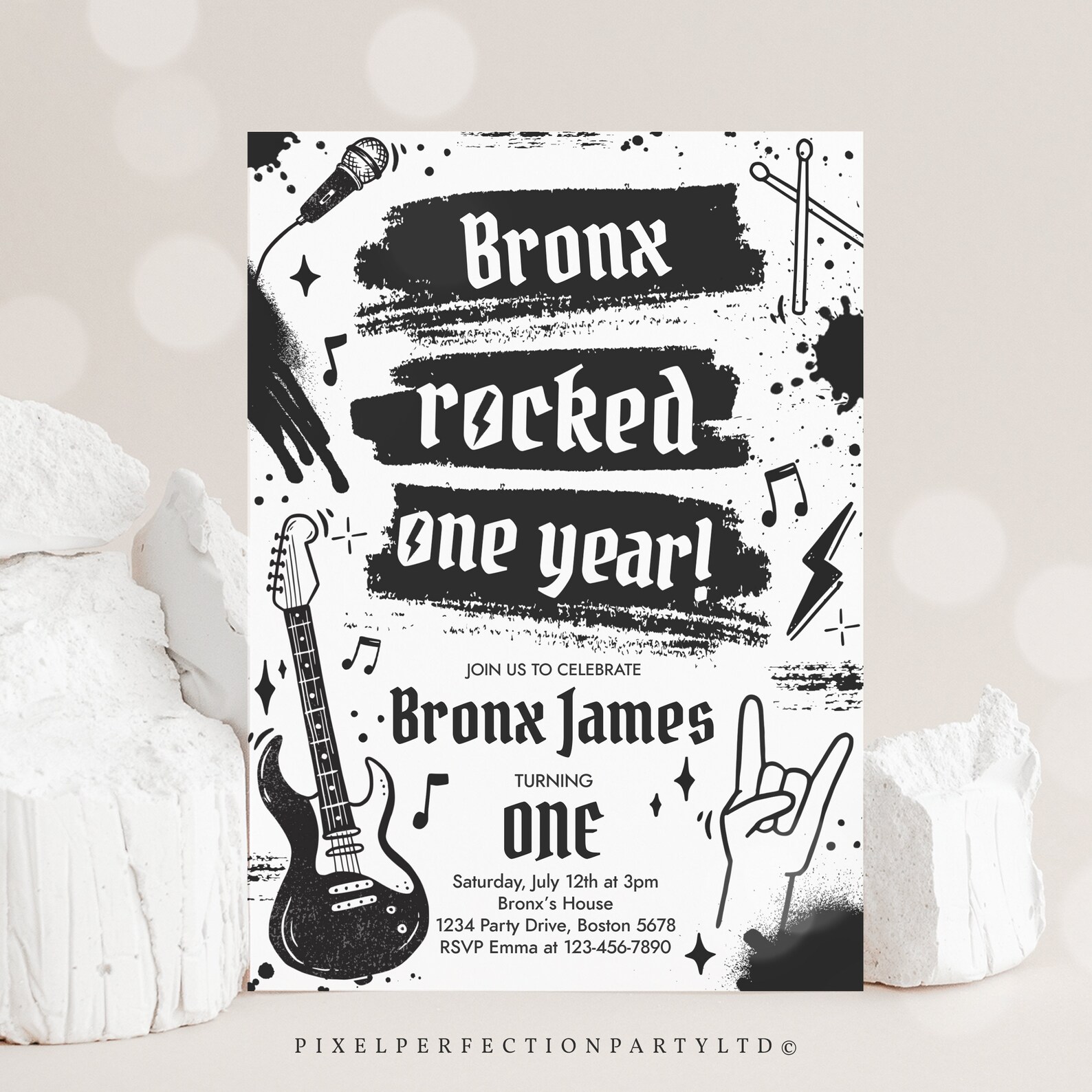 Editable Rock and Roll 1st Birthday Party Rocked One Year 1st - Etsy