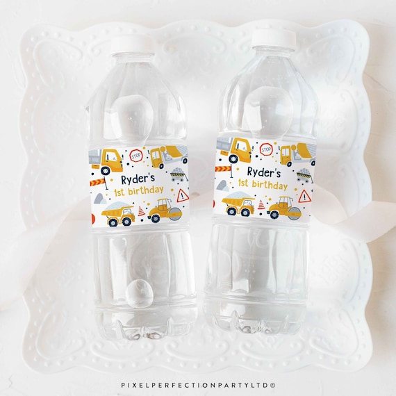 Editable Construction Water Bottle Labels Dump Truck Digger | Etsy