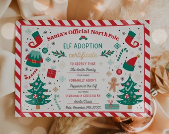 Editable Elf Adoption Certificate Instant Download Elf - Etsy