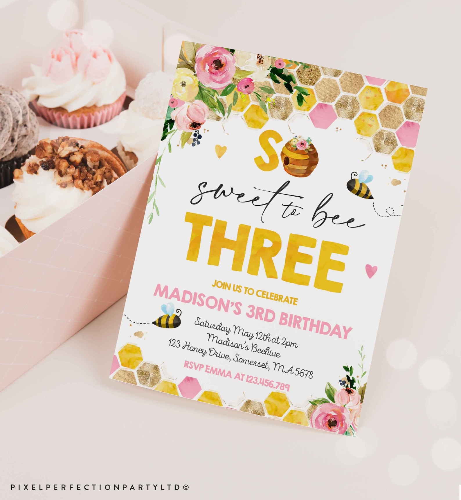 Editable Bee Birthday Invitation Honey Bee Birthday Pink | Etsy