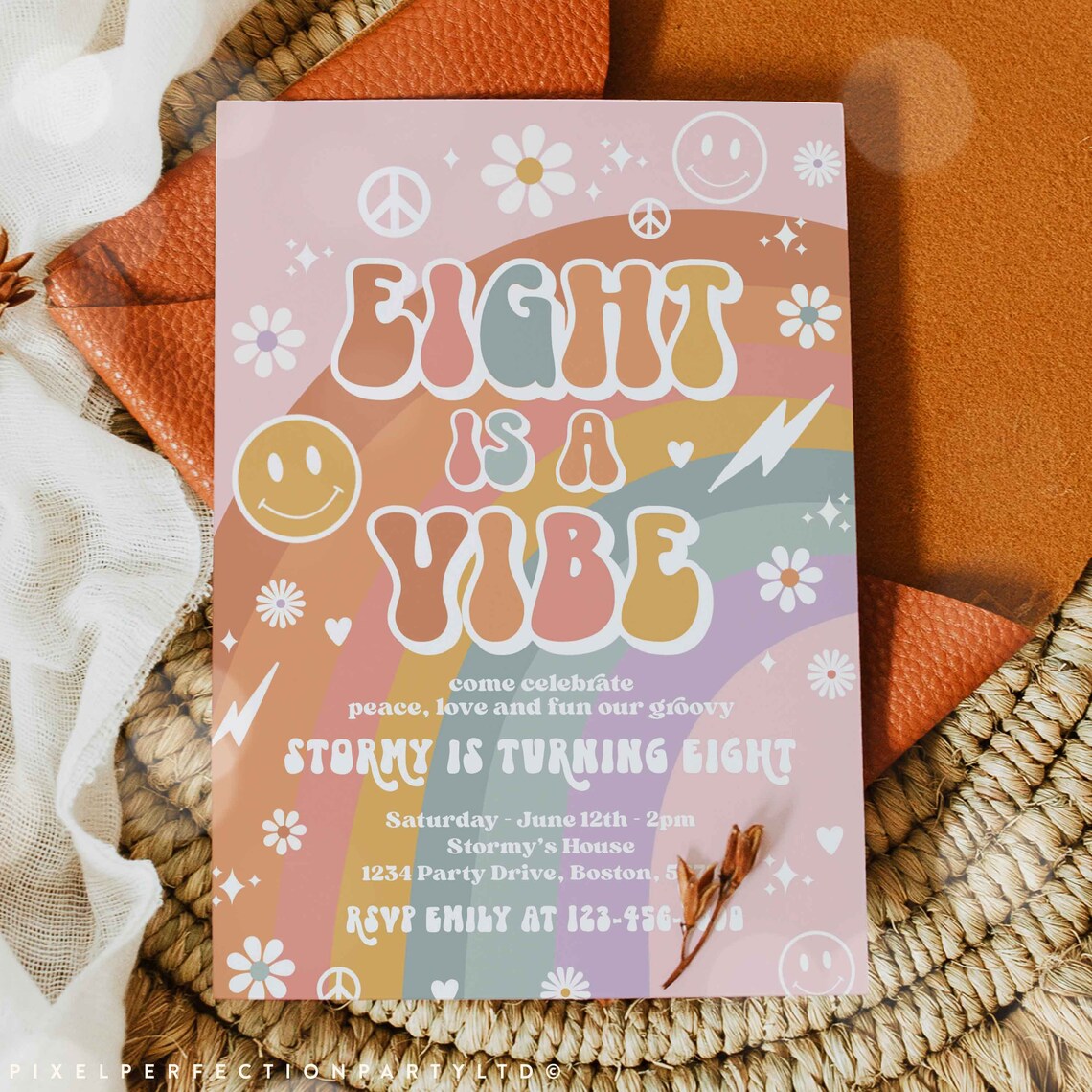 Editable Eight is A Vibe Groovy Birthday Party Invitation - Etsy