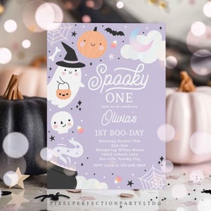 Editable Spooky One Halloween Ghost 1st Birthday Party Invitation Boho ...