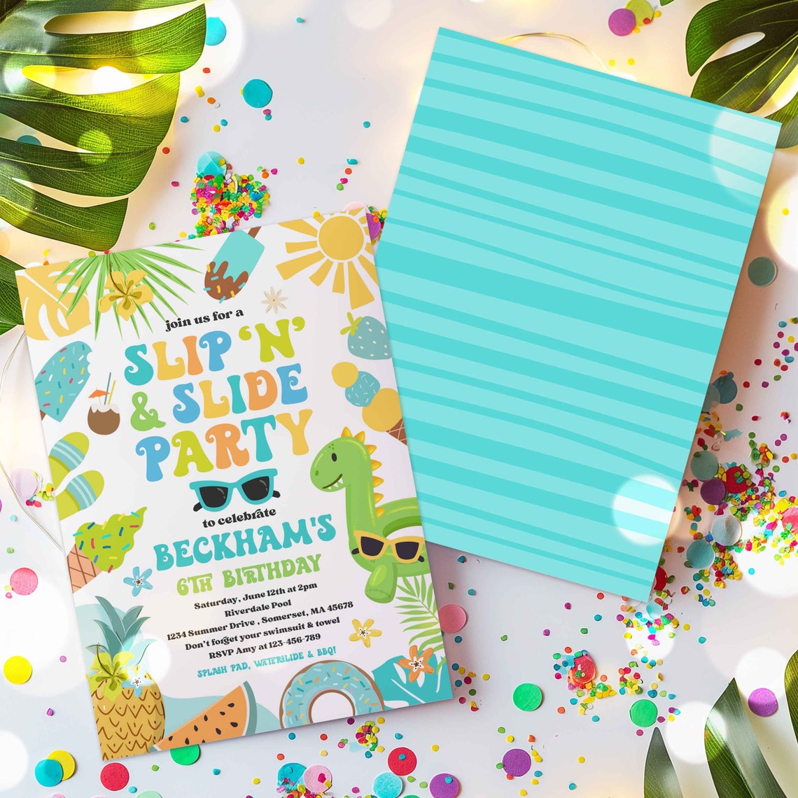 Editable Slip ’N’ Slide Birthday Party Invitation Tropical Splish ...