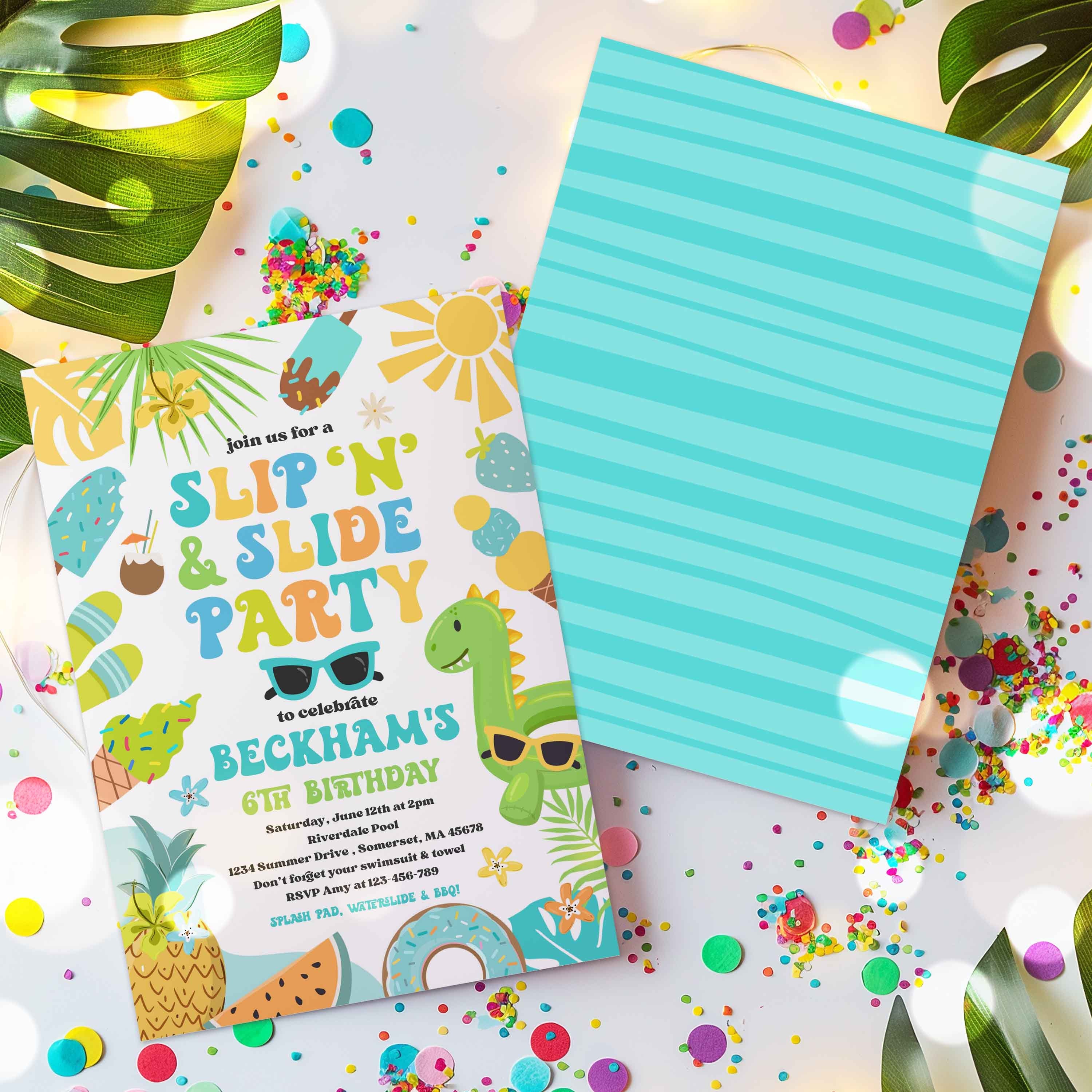 Editable Slip ’N’ Slide Birthday Party Invitation Tropical Splish ...