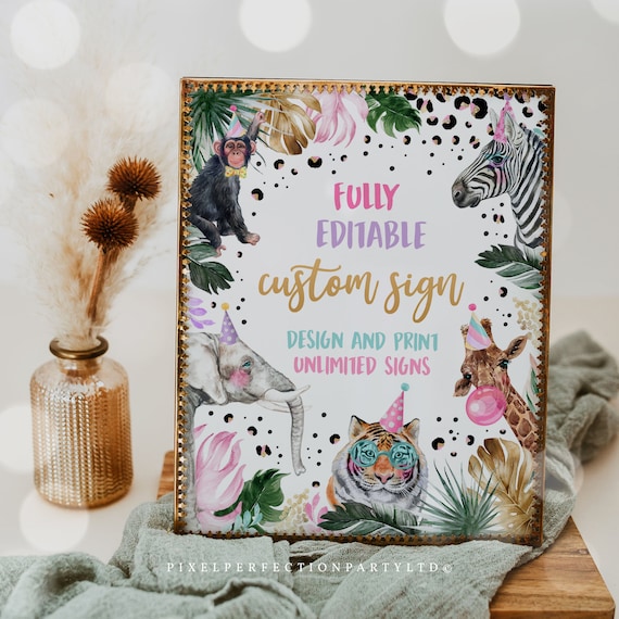 Safari Party Animals Fully Editable Custom Sign Safari Animal Party ...